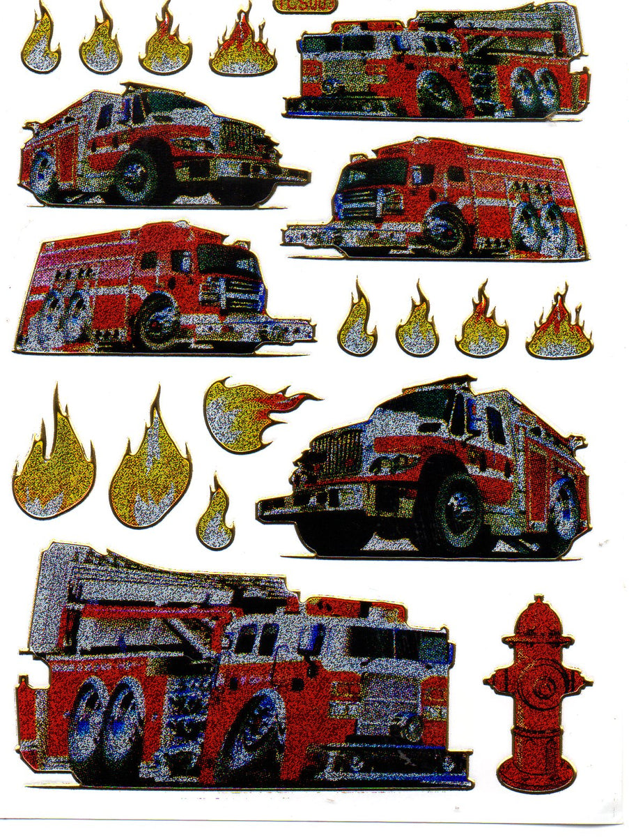 Fire engine fire engine decal sticker metallic glitter effect school c ...