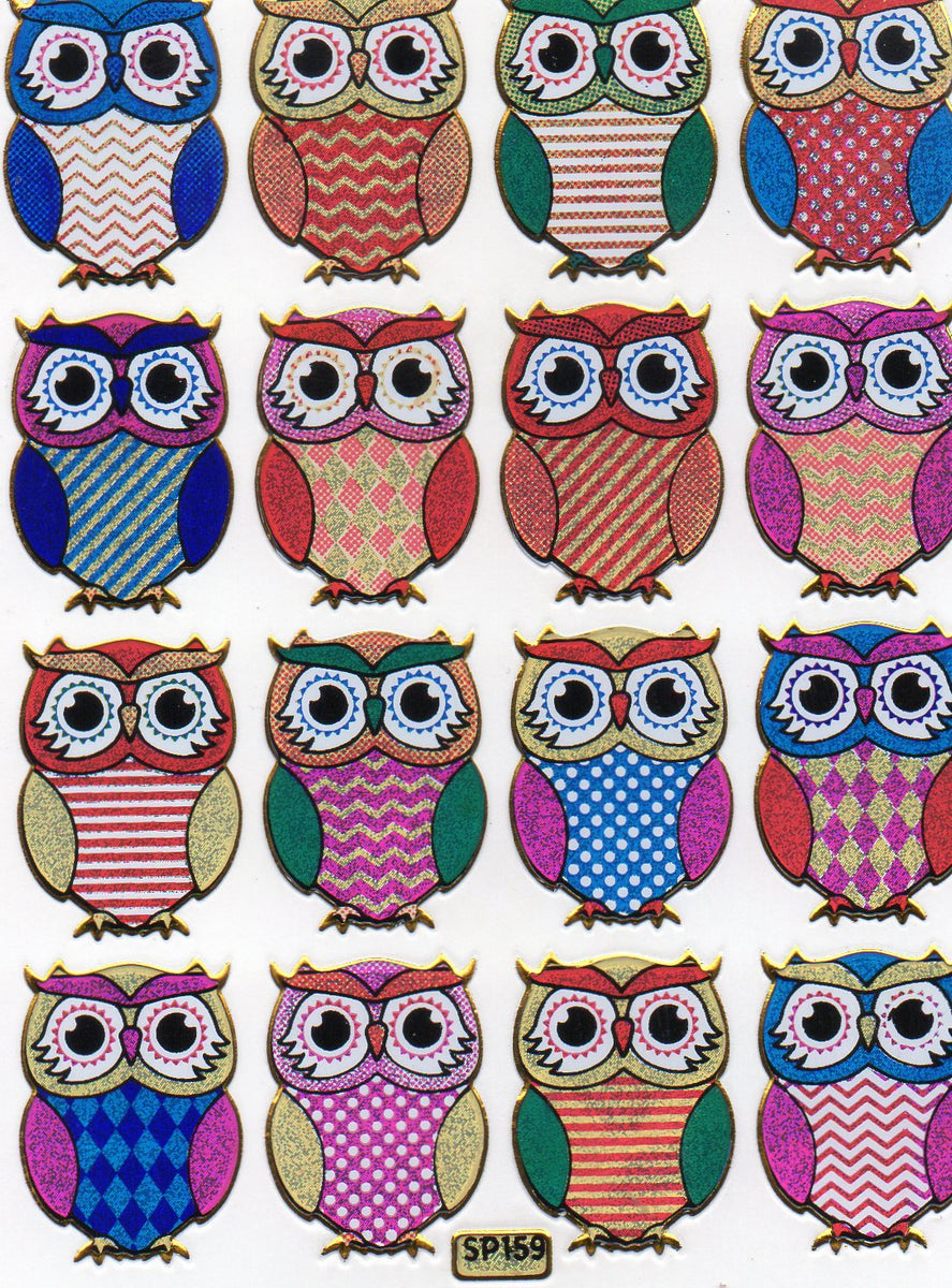 Eule Uhu Vogel bunt Tiere Aufkleber Sticker metallic Glitzer Effekt Ki ...
