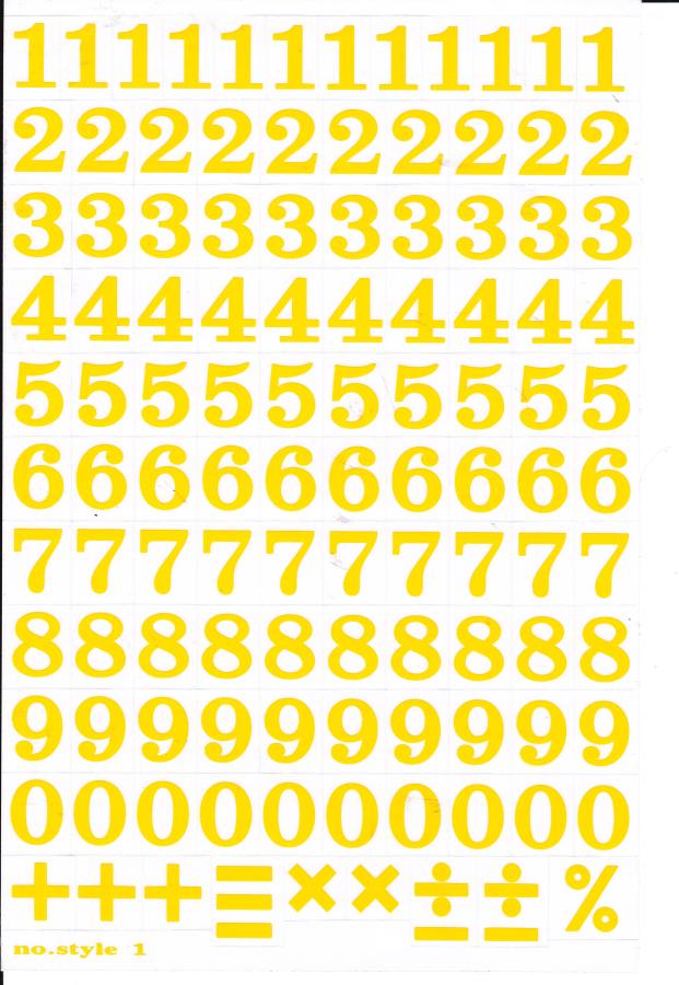 Numbers 123 yellow 18 mm high sticker for office folders children craf ...
